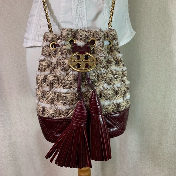 Tory Burch | Bags | Tory Burch Multi Colored Tweed Fleming Mini Bucket ...
